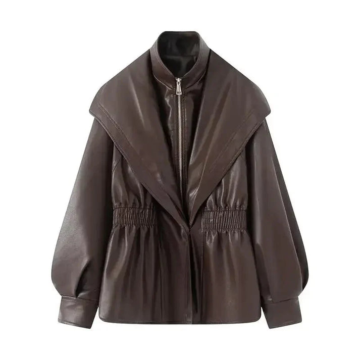 Vintage Wide Shoulder Leather Jacket | Fashionsarah.com